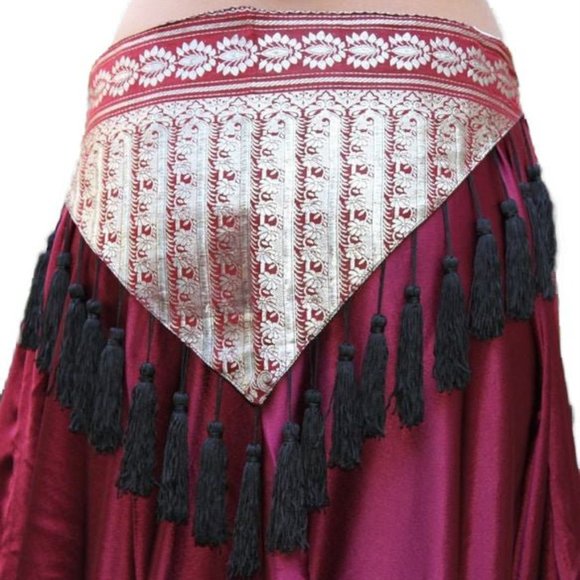 Imported | Accessories | Tassel Fringe Burgundy And Gold Hip Wrap ...